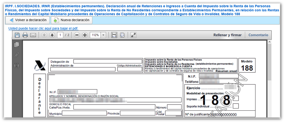 Agencia Tributaria: Modelos del 181 al 189 - Modelo 188 Presentación mediante formulario